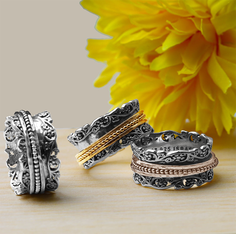 Silver spinner ring Rose Yellow or Silver Spinners Paz Creations Ltd